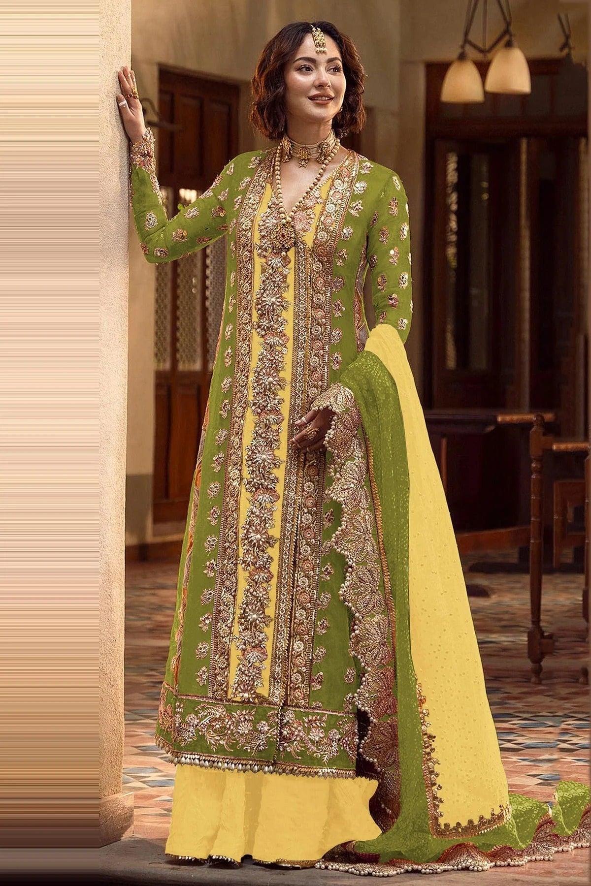 Buy Light Green Organza Pakistani Suit NCSM11410554 – Ninecolours.com