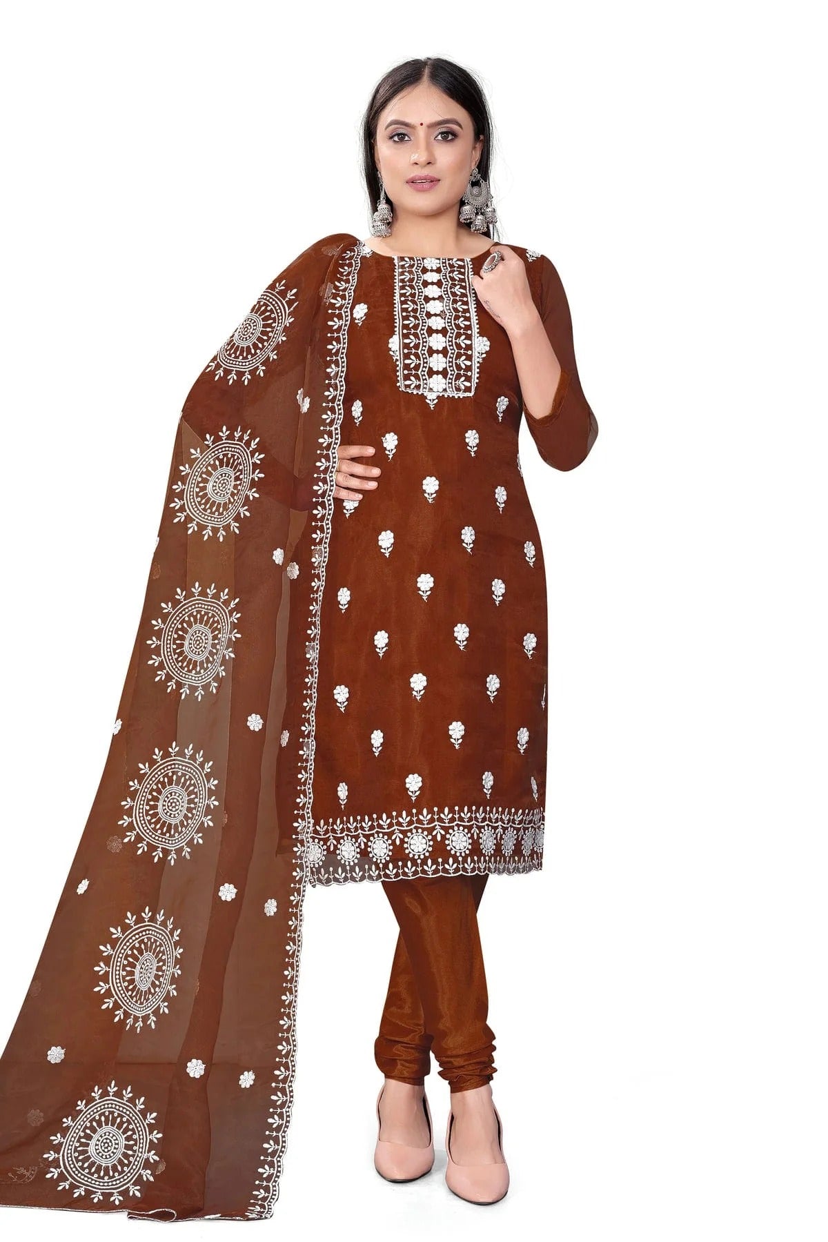 Buy Maroon Unstitched Organza Churidar Suit NCUS11610460 – Ninecolours.com