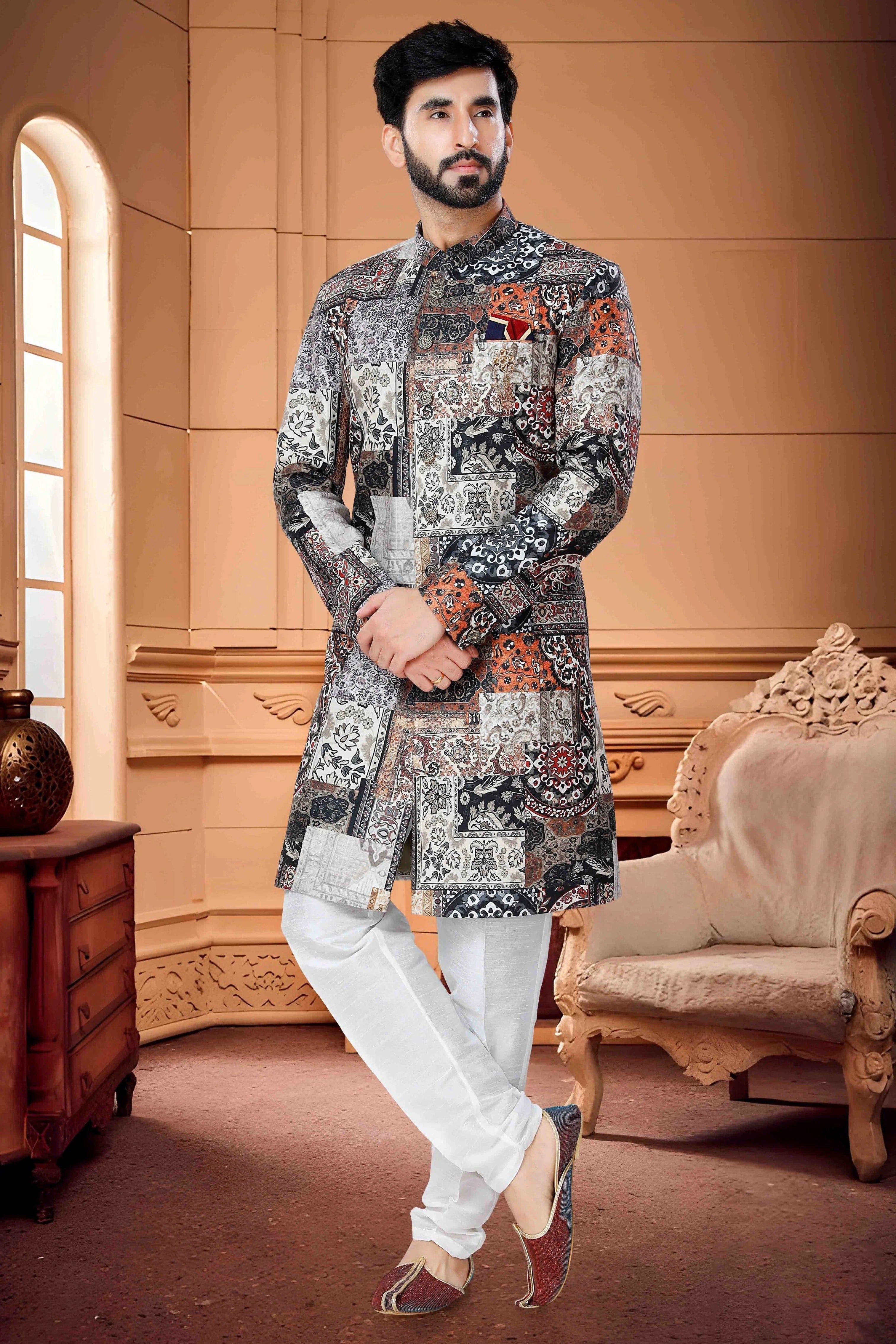 Buy Multi Indo Western In Satin NCSH11310206 – Ninecolours.com