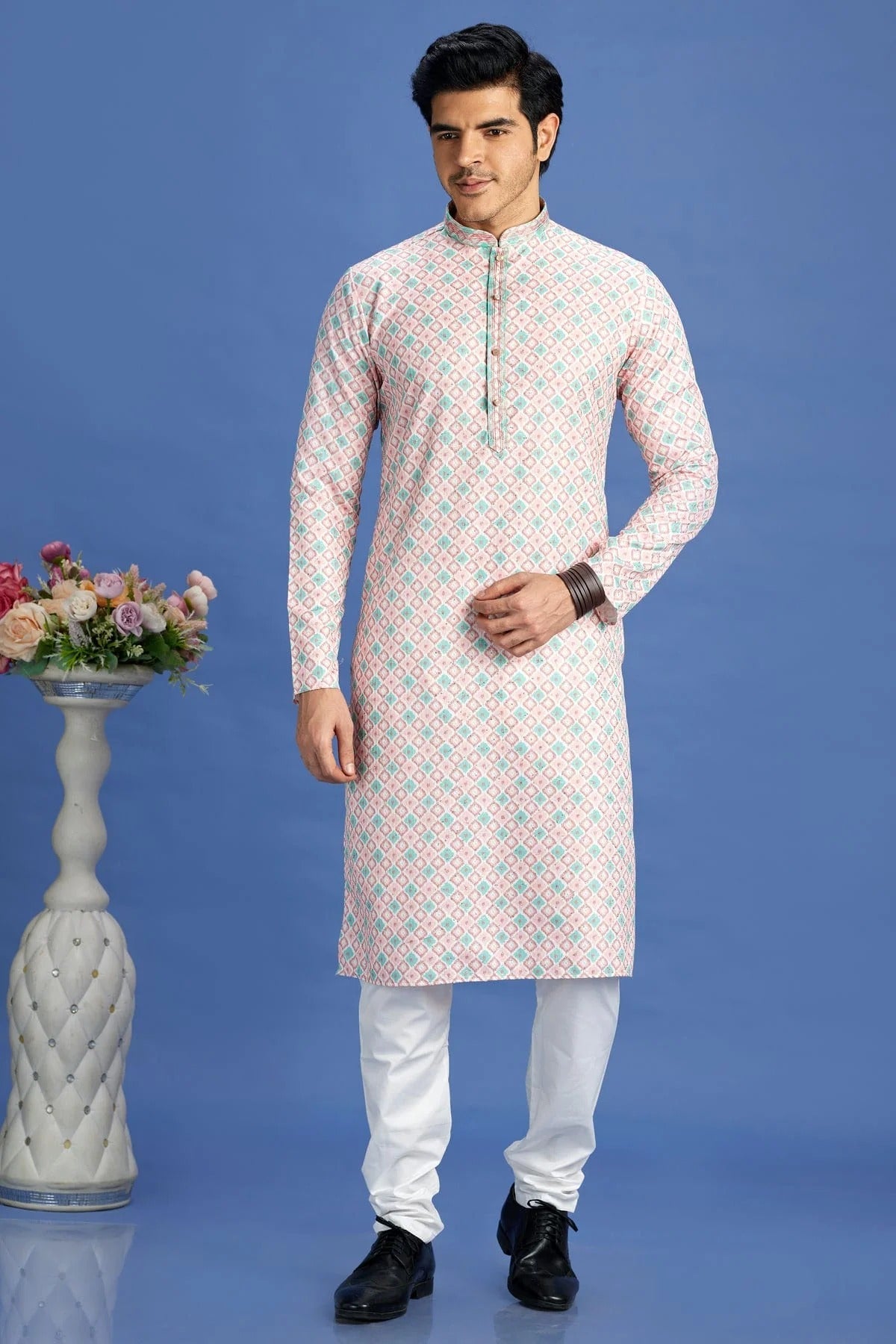 Buy Peach Cotton Pintex Kurta Pajama NCKP12310210 – Ninecolours.com