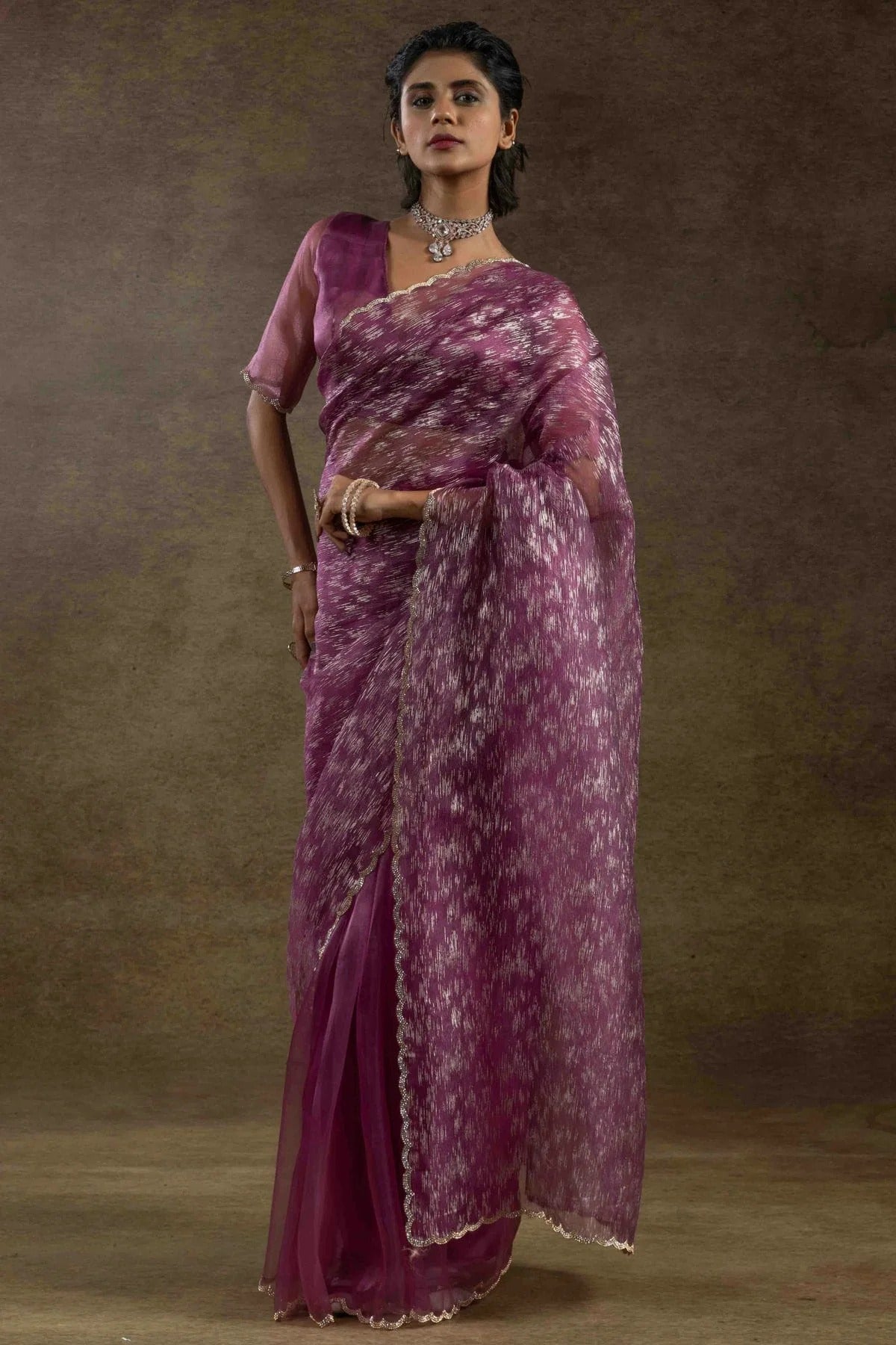 Buy Purple Tissue Silk Ready To Wear Saree NCSD11210112 – Ninecolours.com