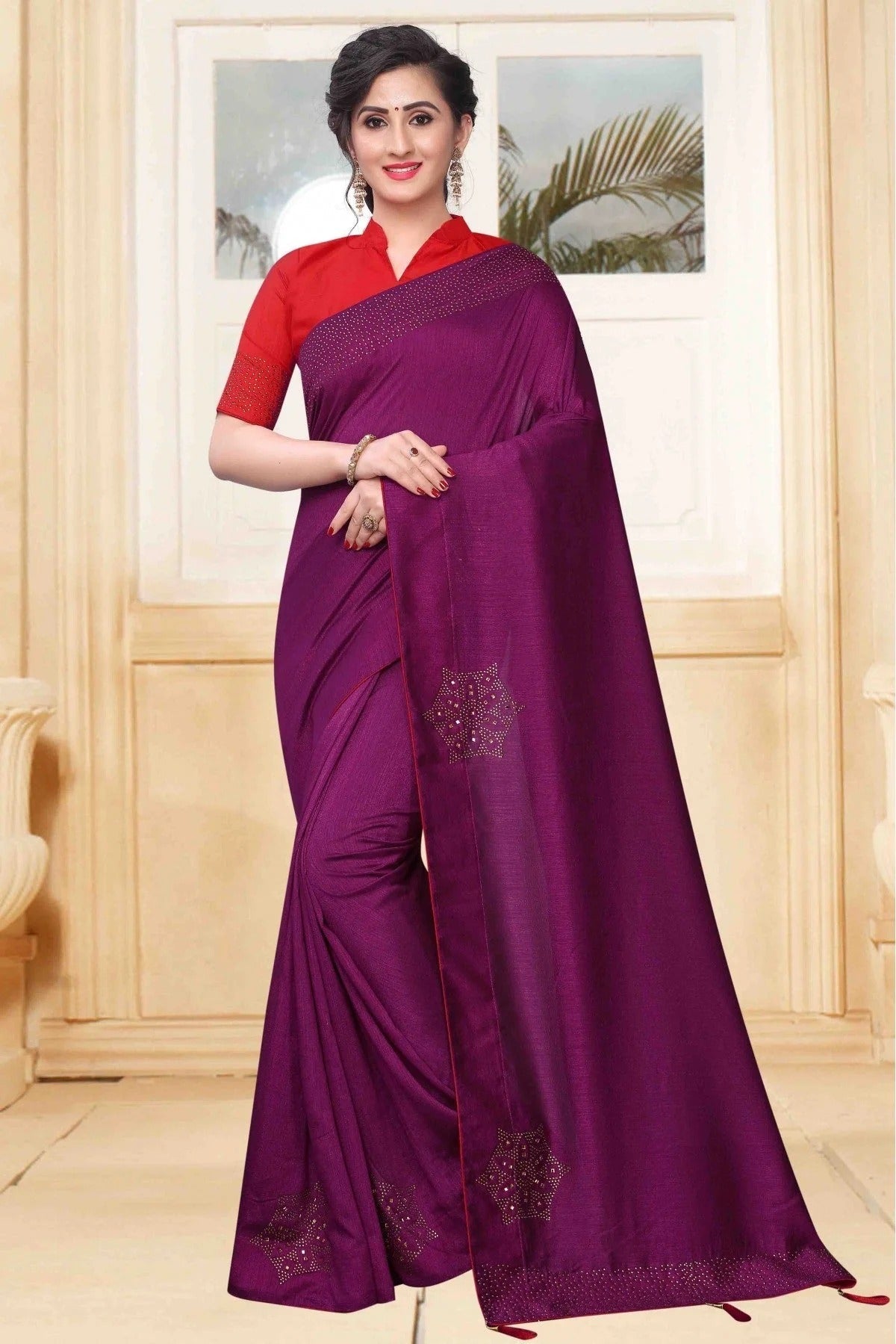 Buy Purple Vichitra Silk Designer Saree NCSD11210701 – Ninecolours.com