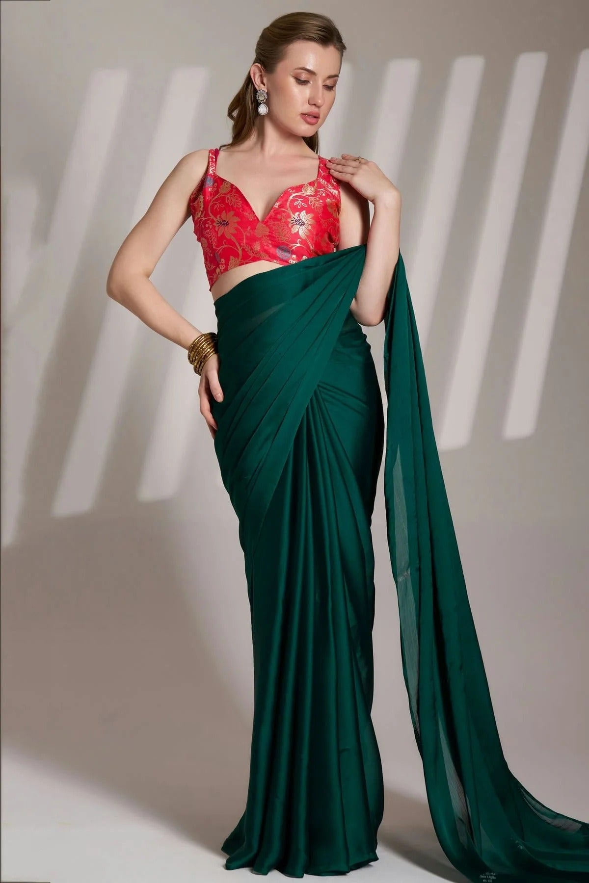 Buy Rama Green Satin Rangoli Saree NCSD11111051 – Ninecolours.com