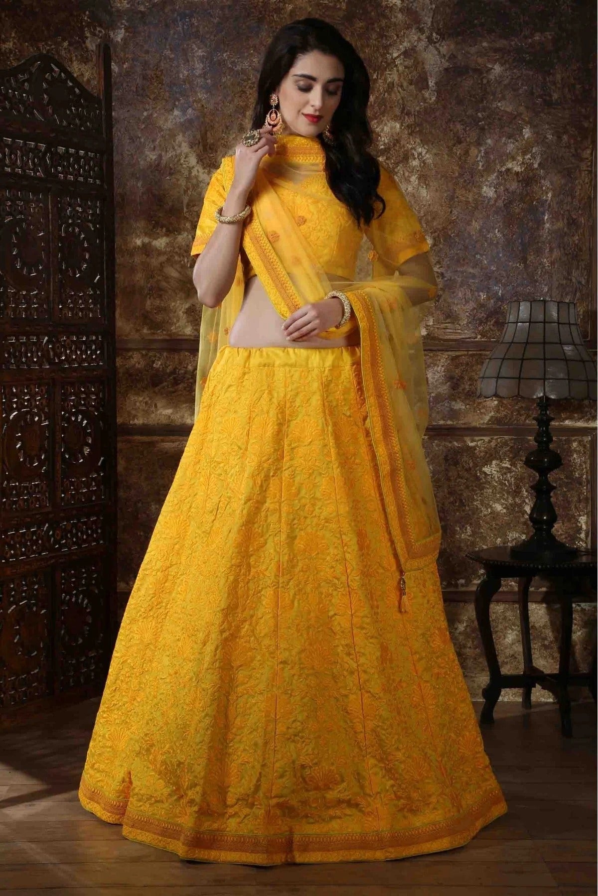Buy Yellow Silk Embroidery Lehenga Choli NCLC11510128 – Ninecolours.com