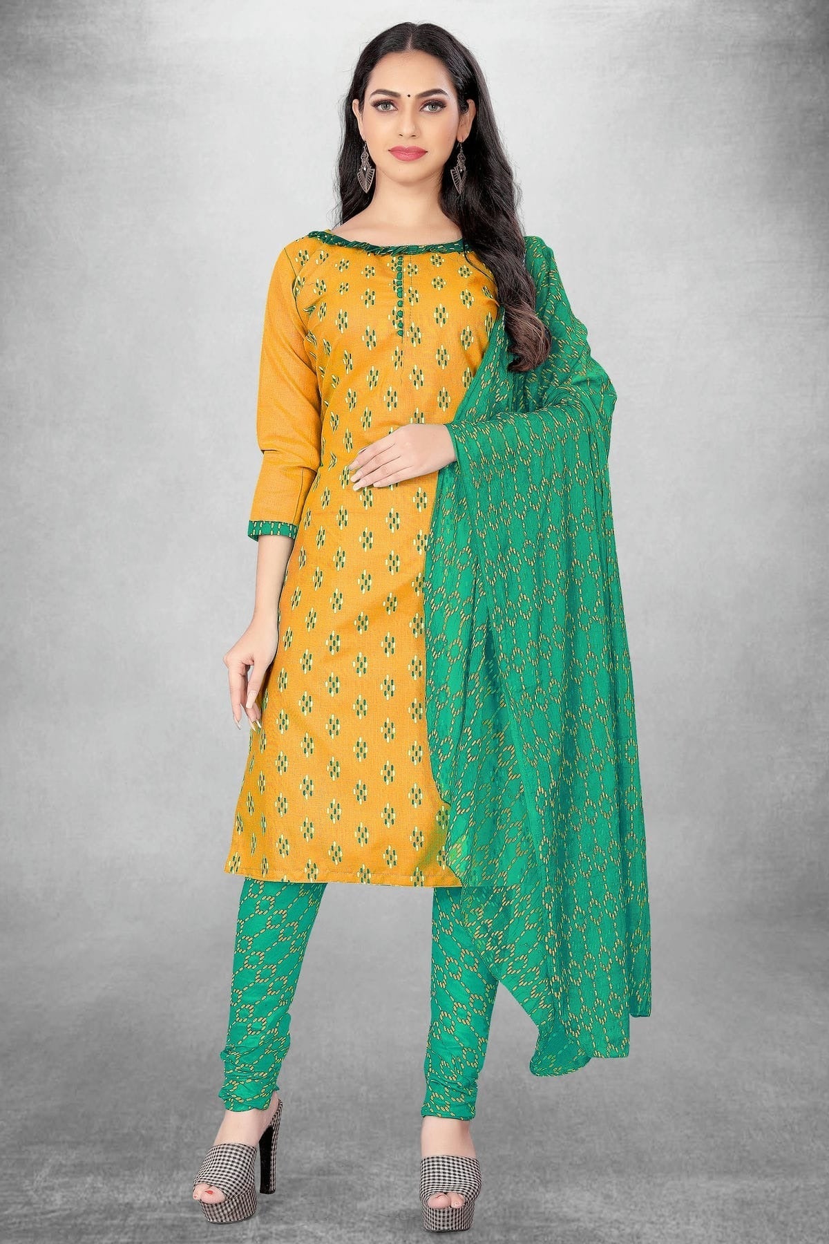 Buy Yellow Unstitched Slub Cotton Churidar Suit NCUS11610415 ...